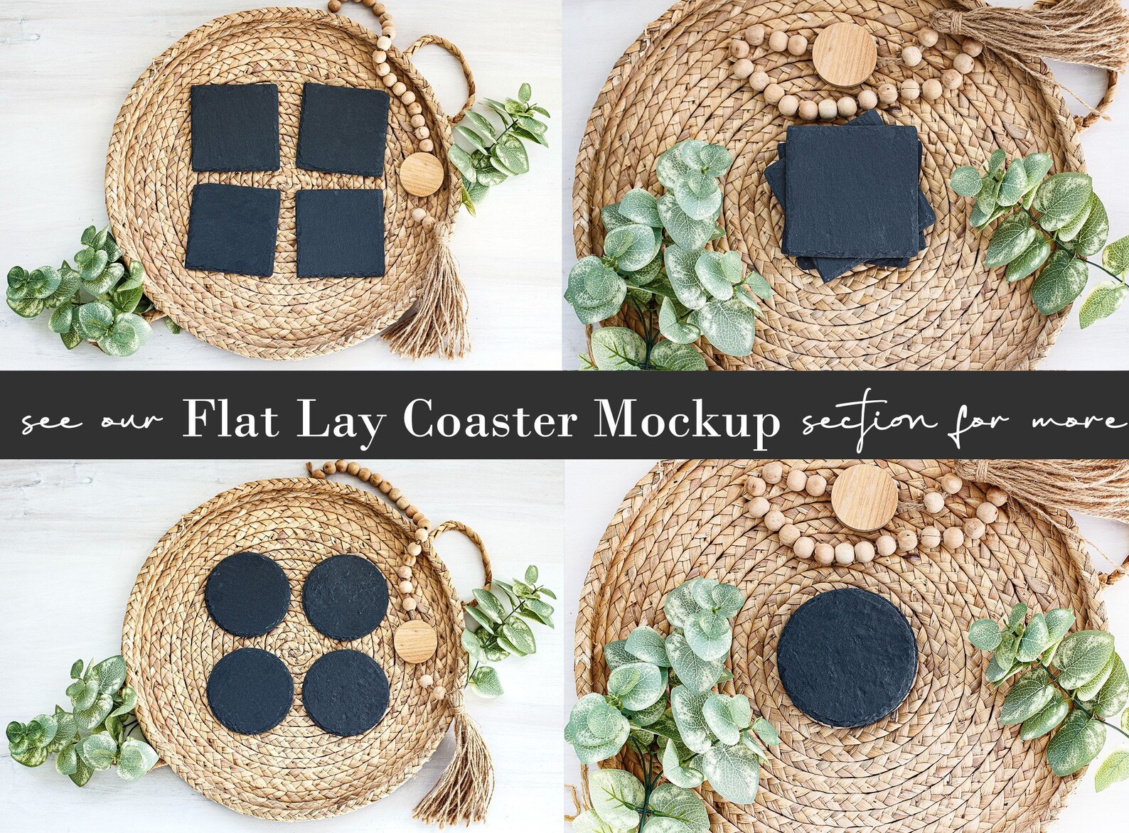 Black Square Slate Coaster Mockup. Blank Drink Coaster Mock up Image ...