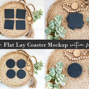Boho Square Slate Coaster Mockup. Blank Drink Coaster Mock up Image ...