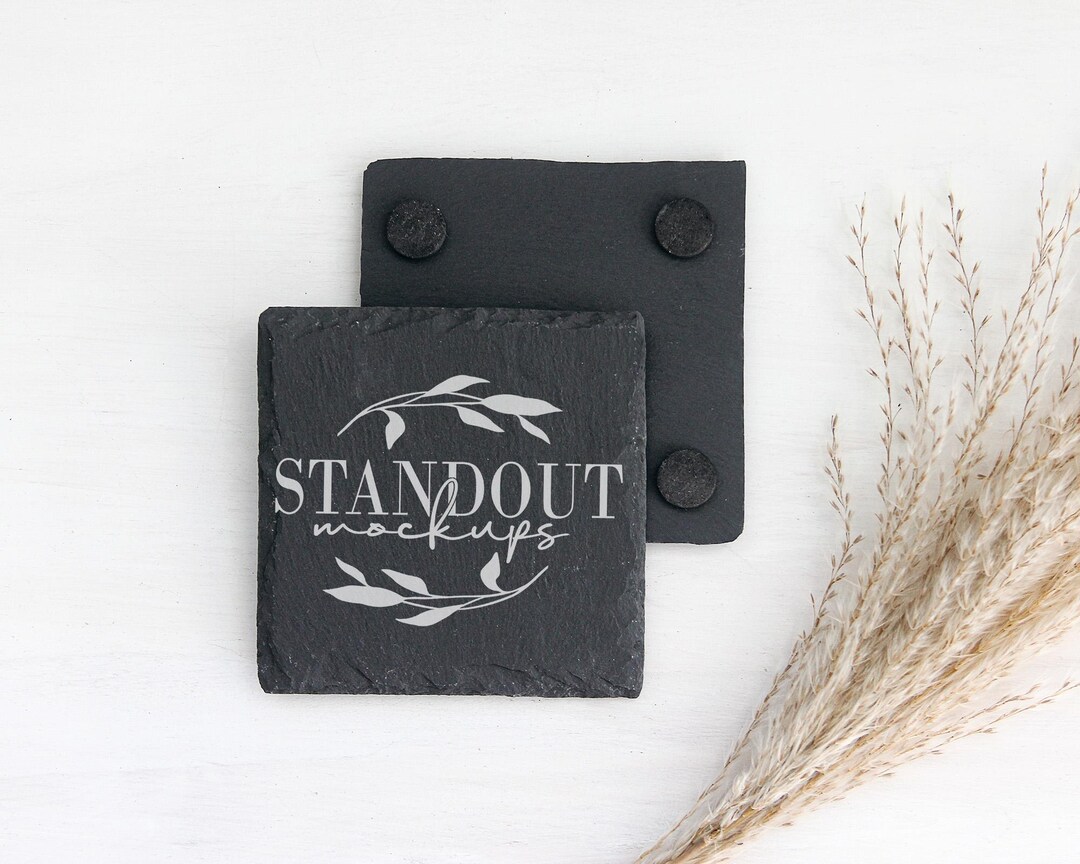 Square Slate Coaster Mockup. Black Drink Coaster Flat Lay Mock up Image ...