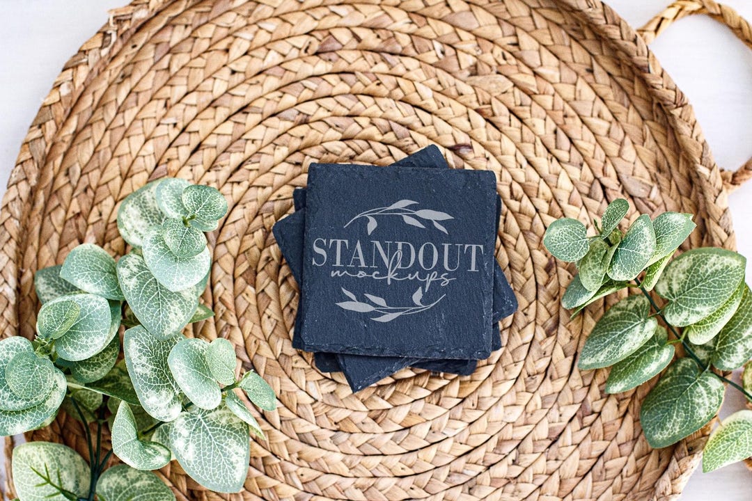 Black Square Slate Coaster Mockup. Blank Drink Coaster Mock up Image ...