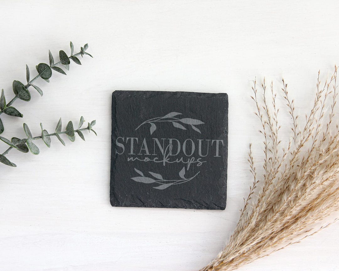 Boho Square Slate Coaster Mockup. Blank Drink Coaster Mock up Image ...
