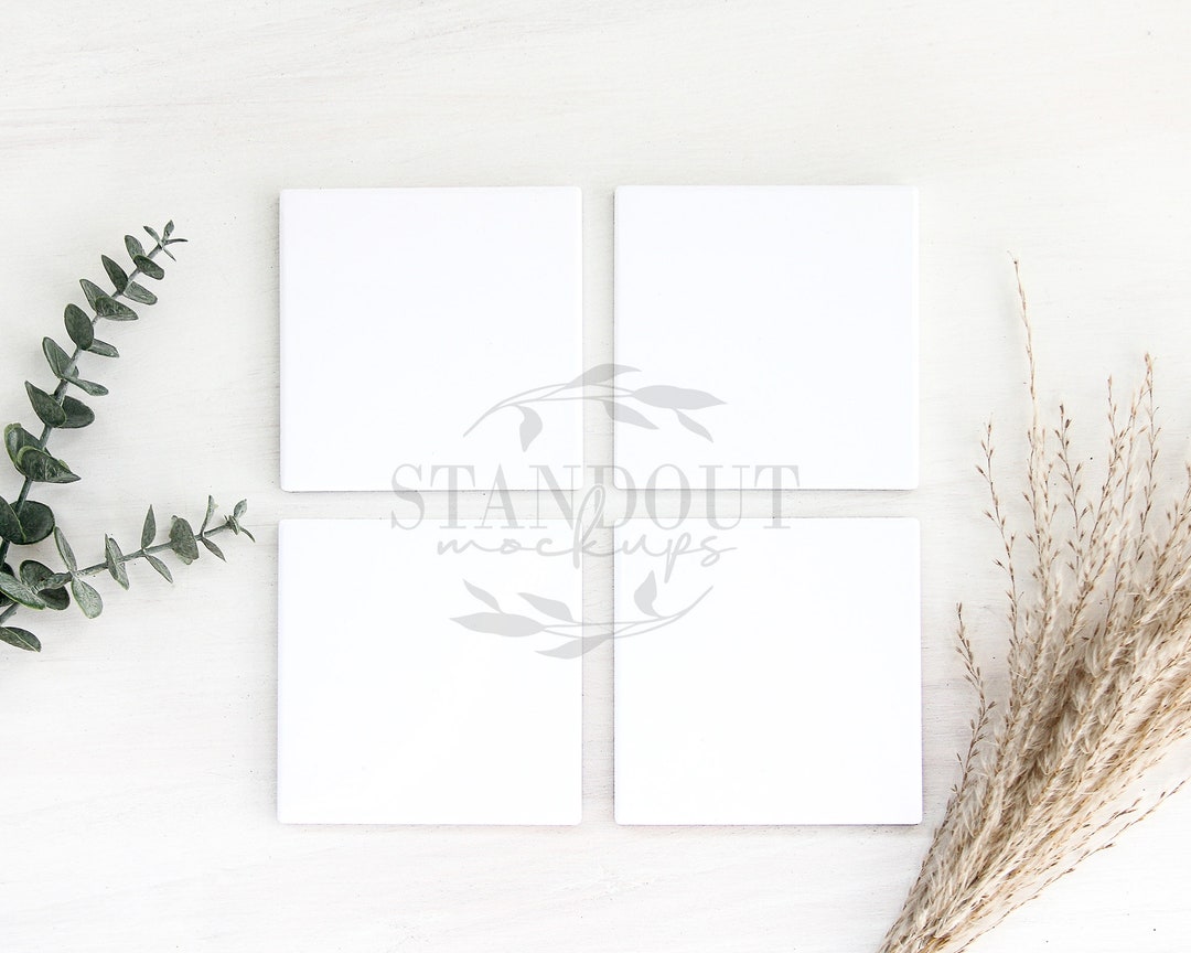 Boho Sublimation Coaster Mockup. Square White Coaster. Styled Stock ...