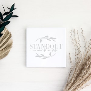 White Square Ceramic Coaster Mockup, Sublimation Coaster Mock, Boho ...