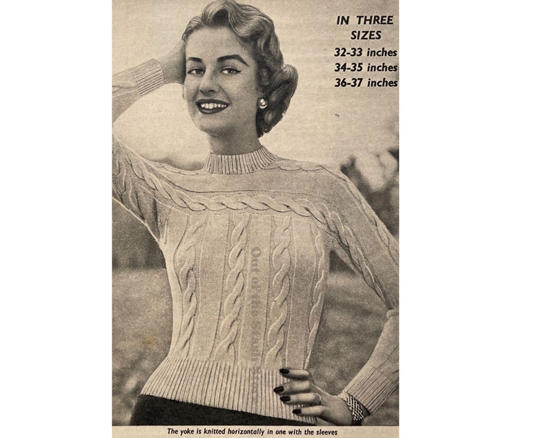 PDF Knitting Pattern • 1950s Cable Jumper Pattern • Vintage Knitting ...