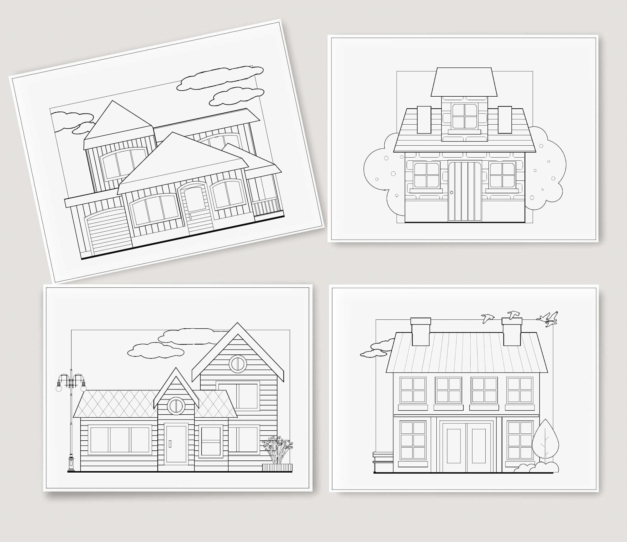 Mini Houses L 16 Spring Coloring Page Set L Adorable I Minimalism I for ...