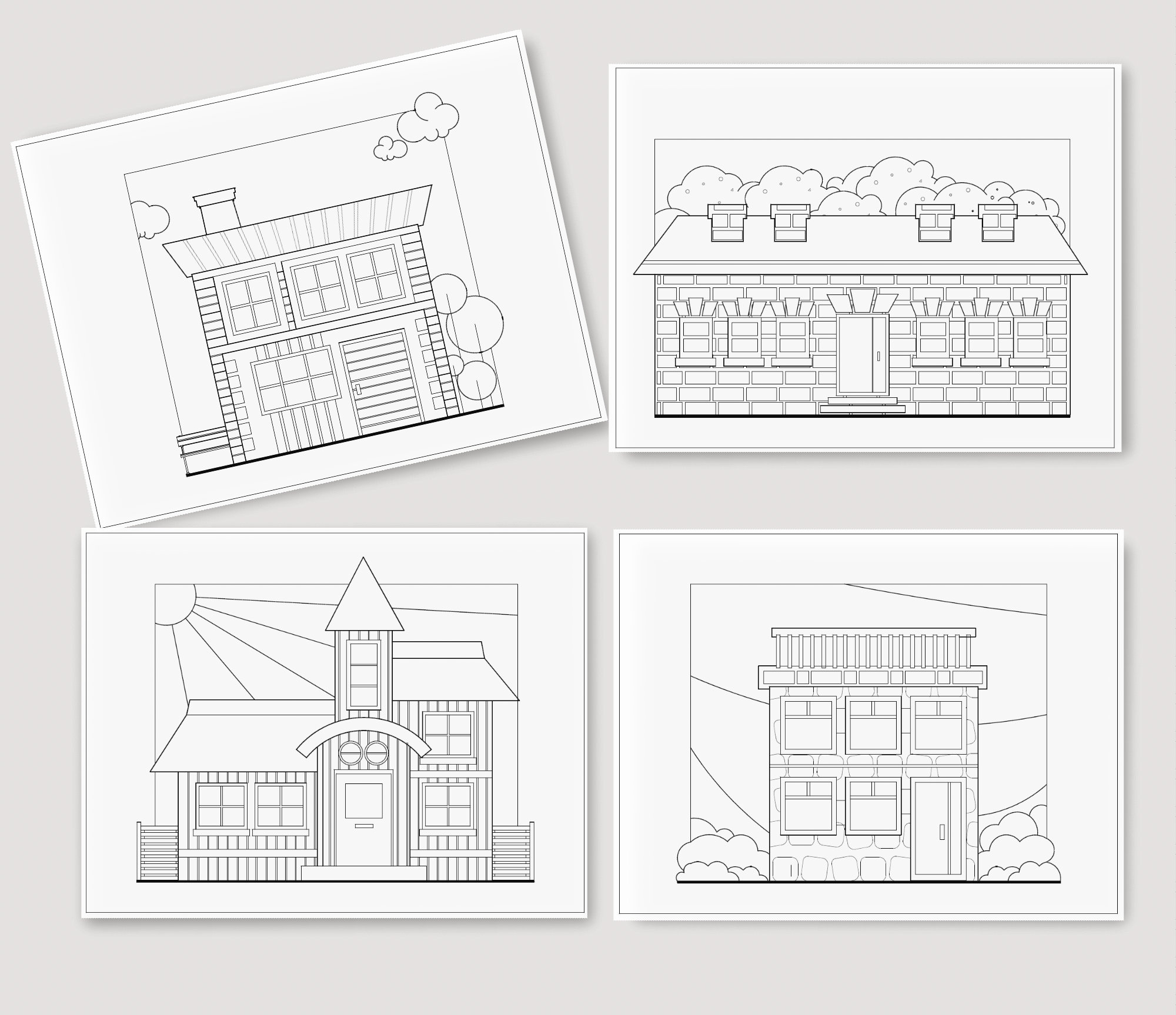 Mini Houses L 16 Spring Coloring Page Set L Adorable I Minimalism I for ...