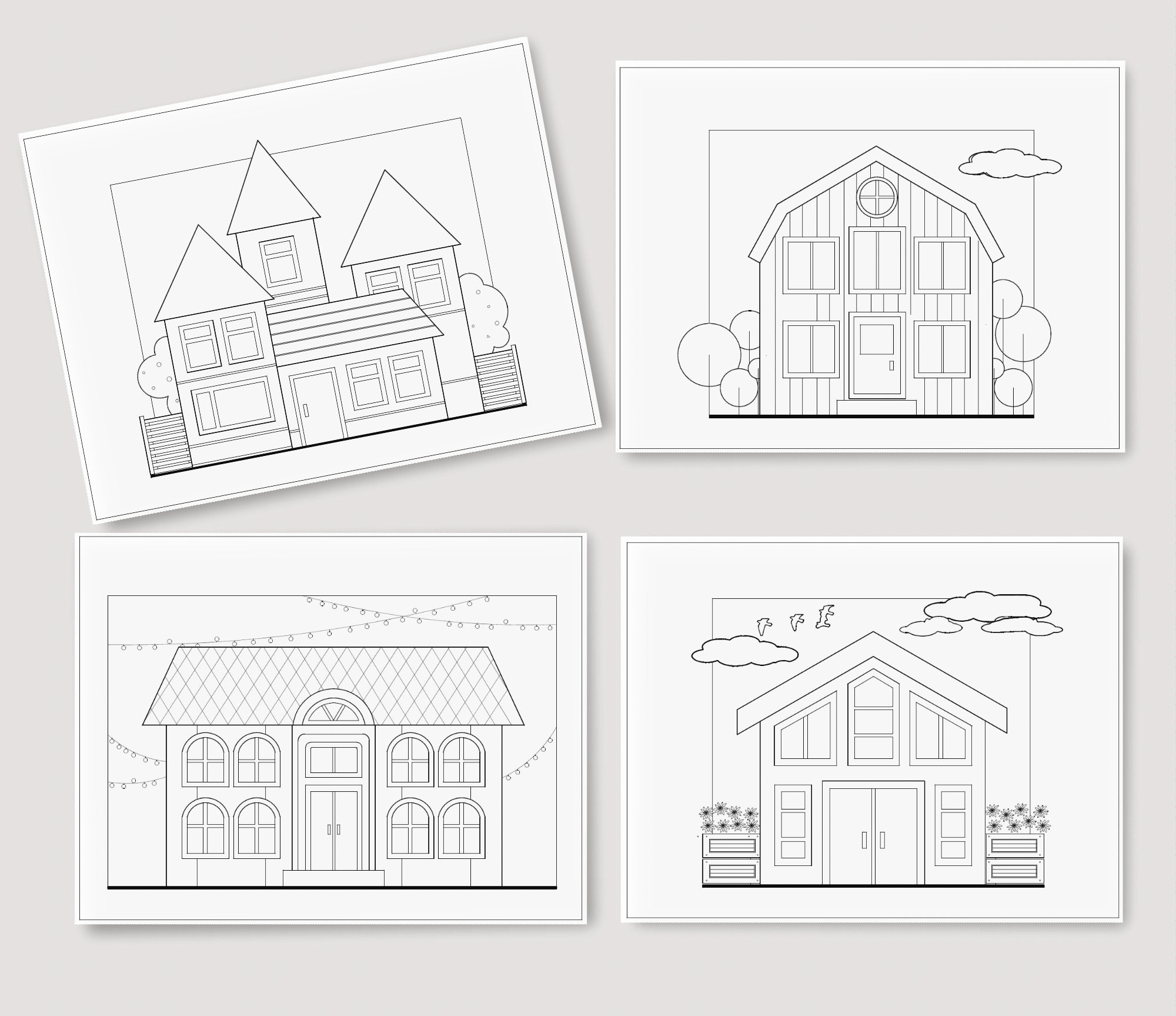 Mini Houses L 16 Spring Coloring Page Set L Adorable I Minimalism I for ...