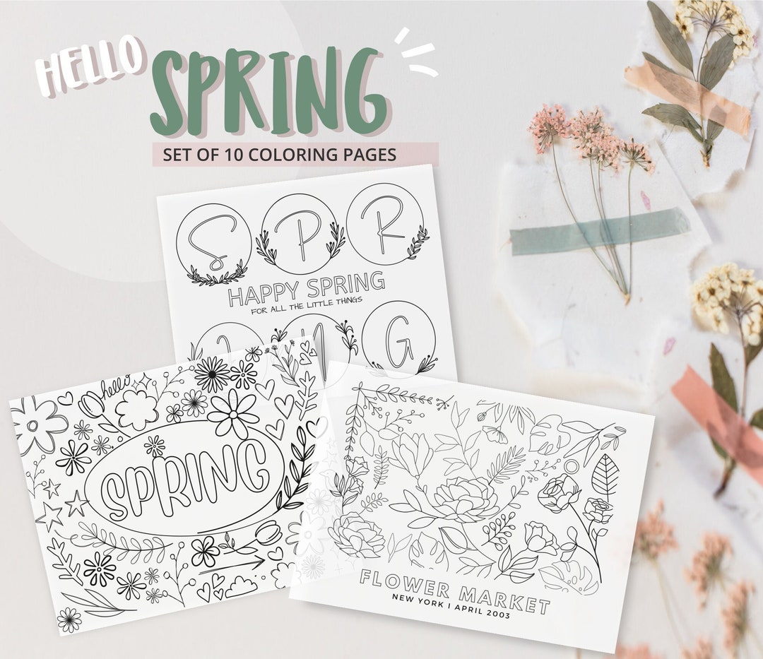 Hello Spring L 10 Spring Coloring Page Set L for Kids and Adults L ...