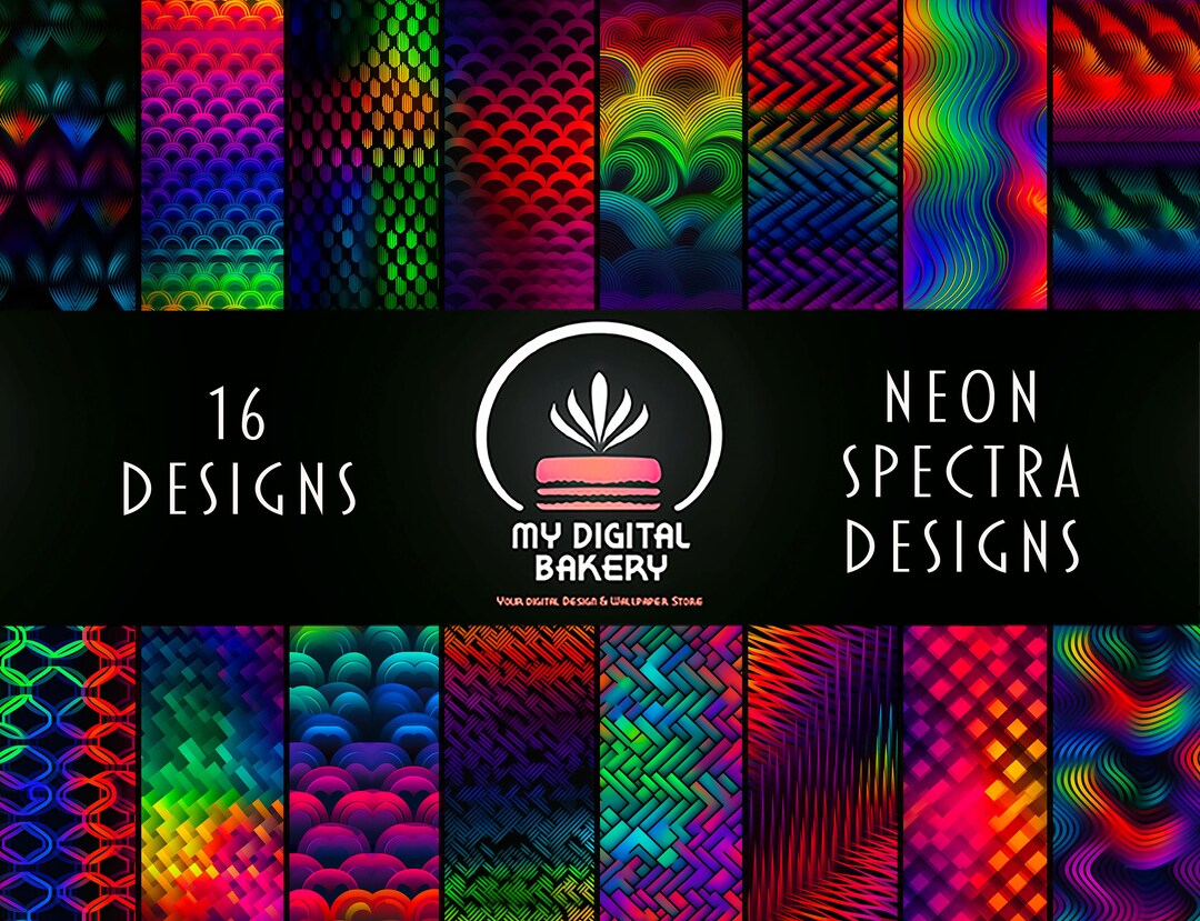 Neon Spectra Patterns Digital Paper - SEAMLESS - 16 Designs - 12x12in ...