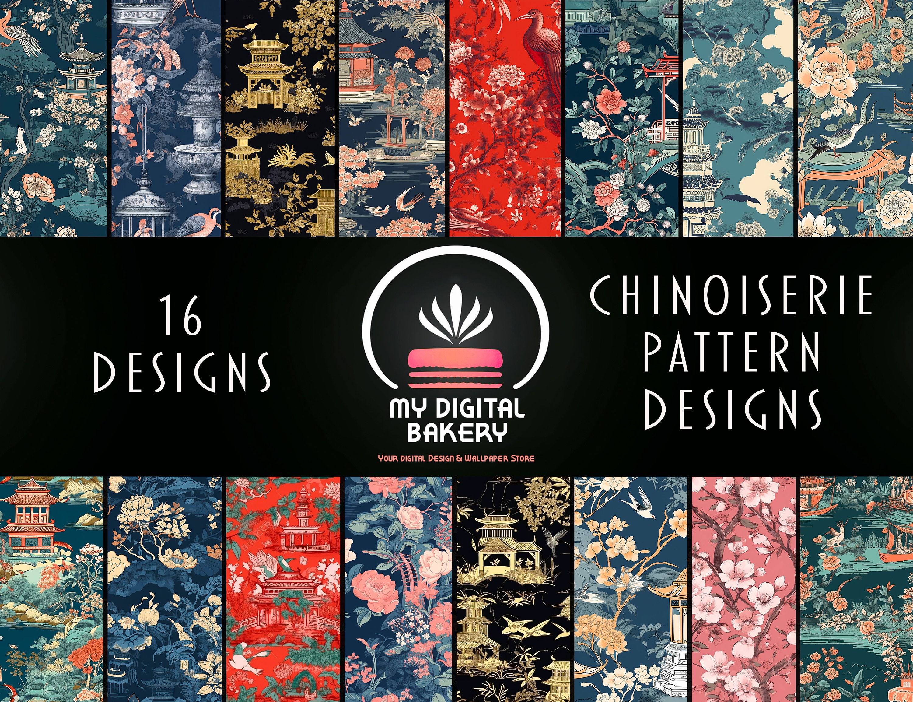 Chinoiserie Patterns Digital Paper - SEAMLESS - 16 Designs - 12x12in ...