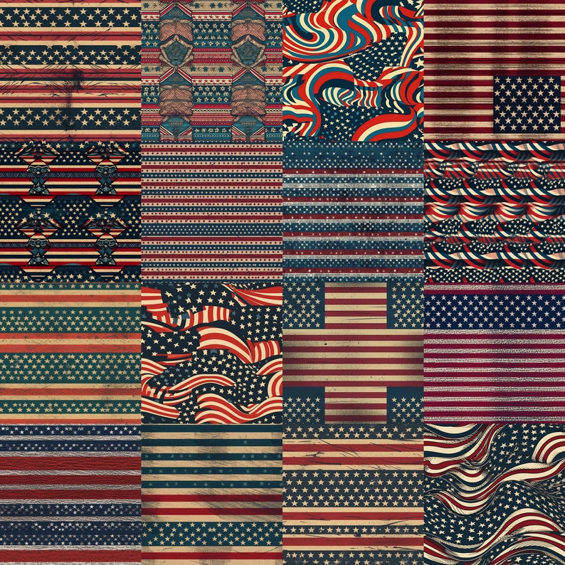 American Flag Patterns Digital Paper - SEAMLESS - 16 Designs - 12x12in ...
