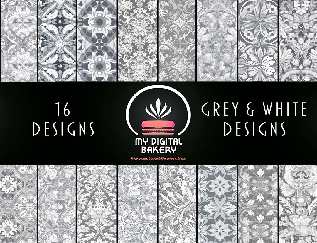 Grey & White Floral Patterns Digital Paper - SEAMLESS - 16 Designs ...