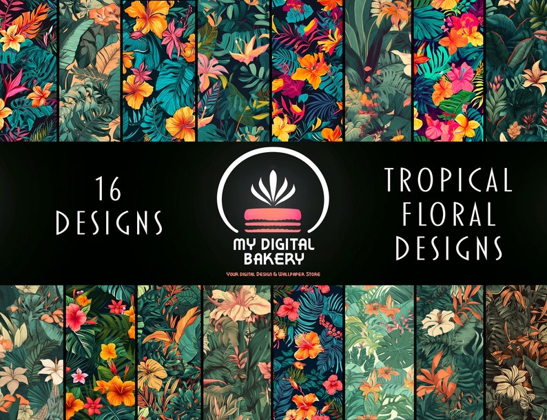 Tropical Floral Patterns Digital Paper - SEAMLESS - 16 Designs ...