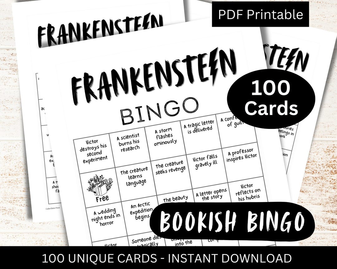 100 Cards Bookish Bingo, Frankenstein Reading Activity, Book Club Game ...