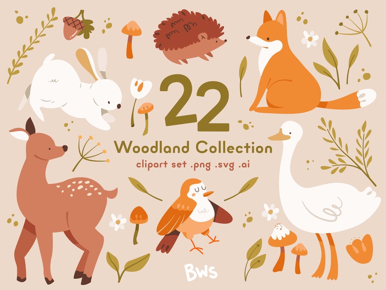 Woodland Clipart Forest Animals Vector Cute Woodland Set Illustrations ...