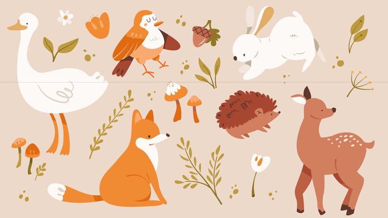 Woodland Clipart Forest Animals Vector Cute Woodland Set Illustrations ...
