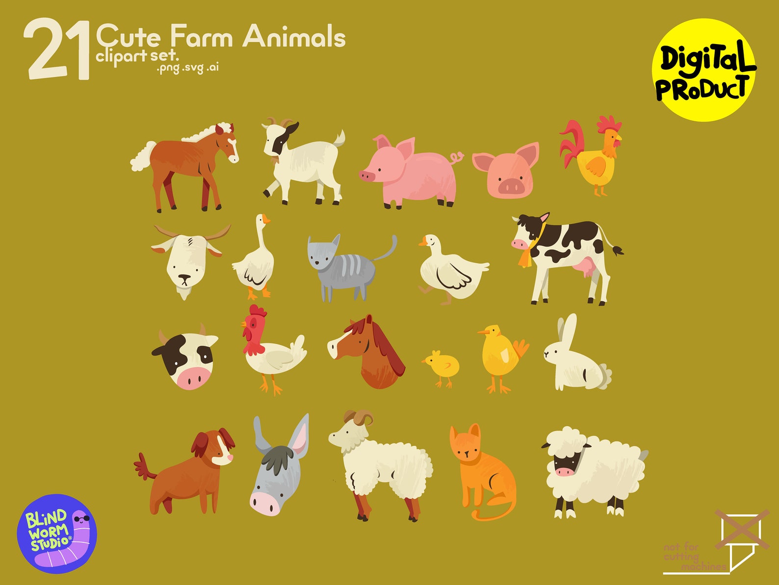 Farm Animal Clipart Set Vector Cute Farm Animal Bundle Illustration Svg ...