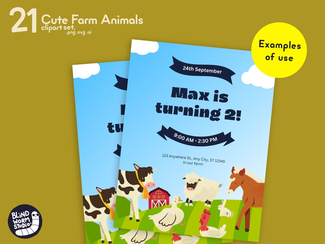 Farm Animal Clipart Set Vector Cute Farm Animal Bundle Illustration Svg ...