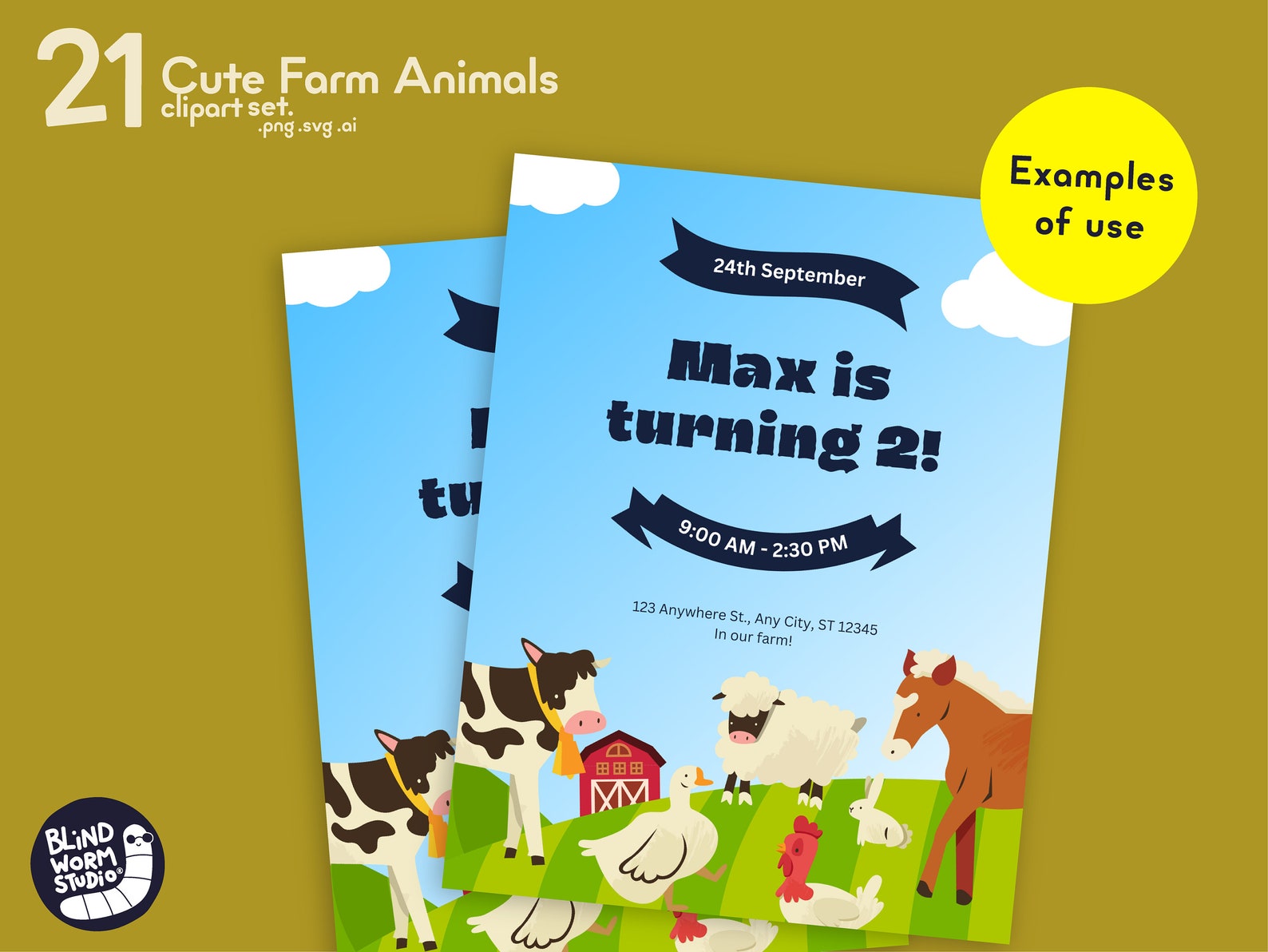 Farm Animal Clipart Set Vector Cute Farm Animal Bundle Illustration Svg ...