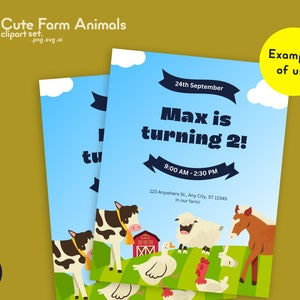 Farm Animal Clipart Set Vector Cute Farm Animal Bundle Illustration Svg ...