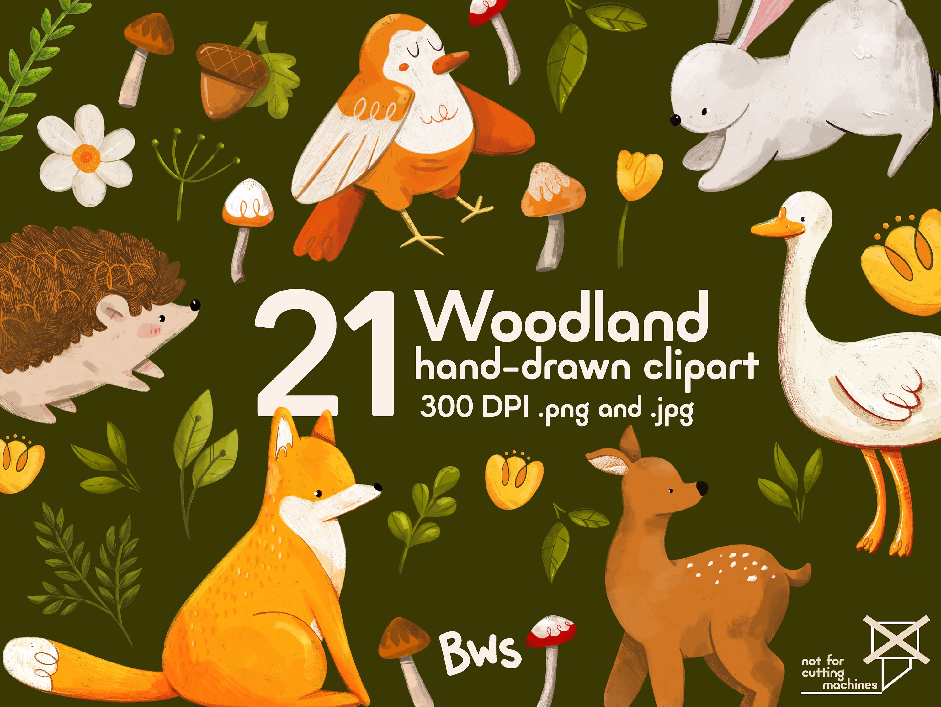 Woodland Clipart Forest Animals Cute Hand-drawn Woodland Set ...