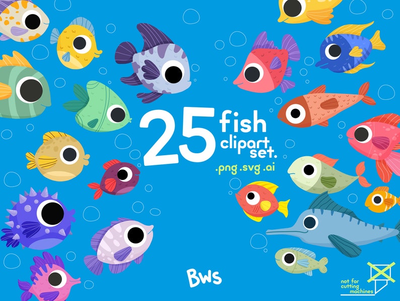 Cute Fish Clipart, Vector Colorful Fish Clipart, 25 Illustration Fish ...