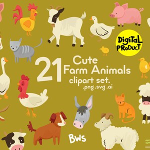 Farm Animal Clipart Set Vector Cute Farm Animal Bundle Illustration Svg ...