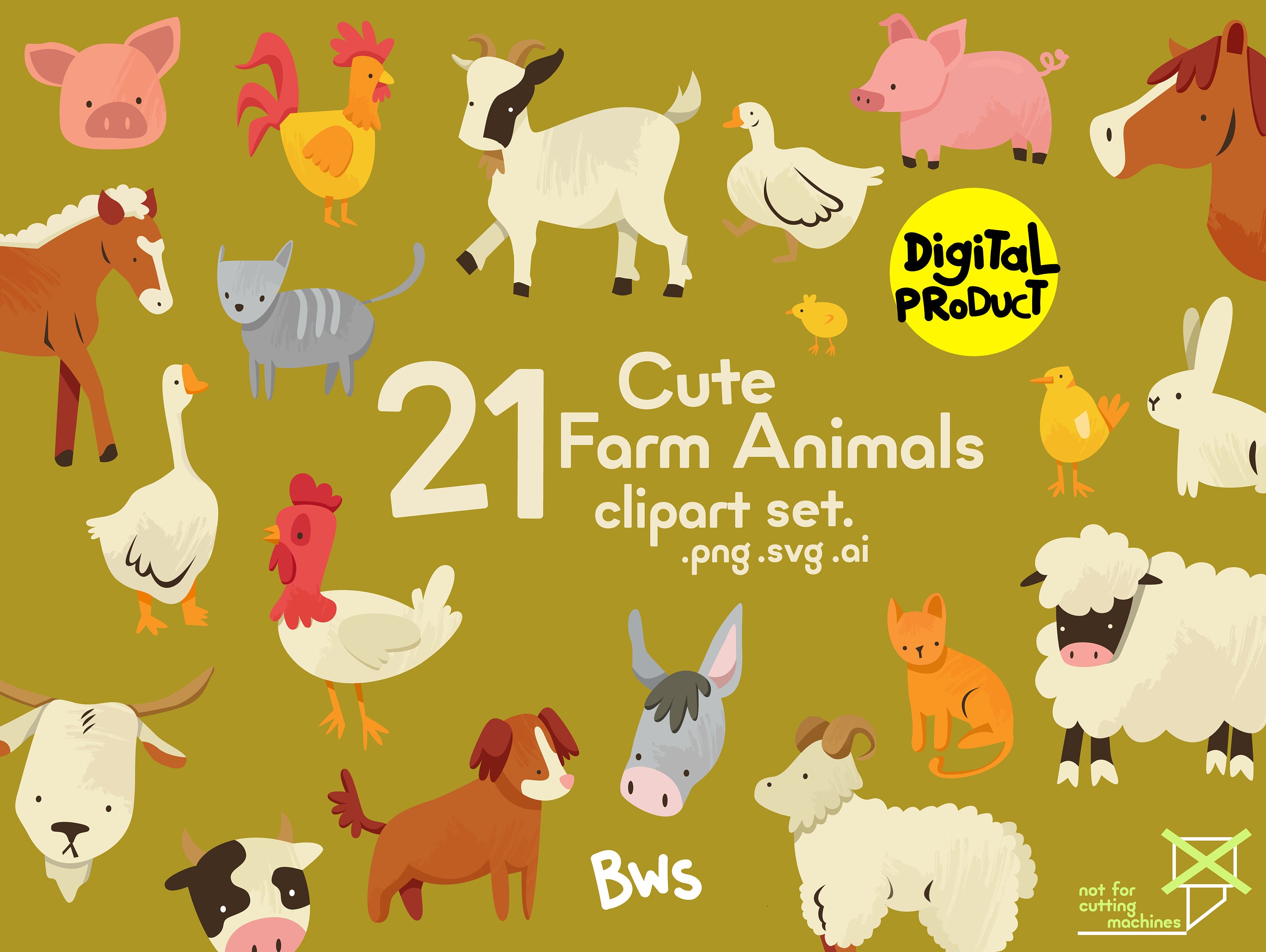 Farm Animal Clipart Set Vector Cute Farm Animal Bundle Illustration Svg ...