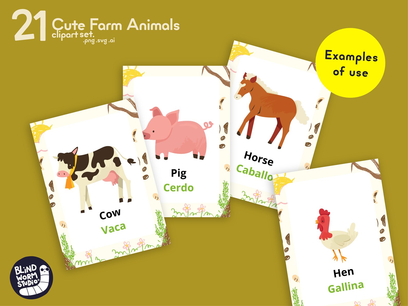 Farm Animal Clipart Set Vector Cute Farm Animal Bundle Illustration Svg ...