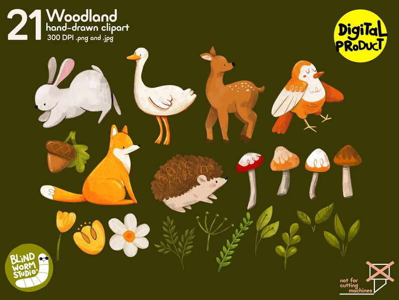 Woodland Clipart Forest Animals Cute Hand-drawn Woodland Set ...