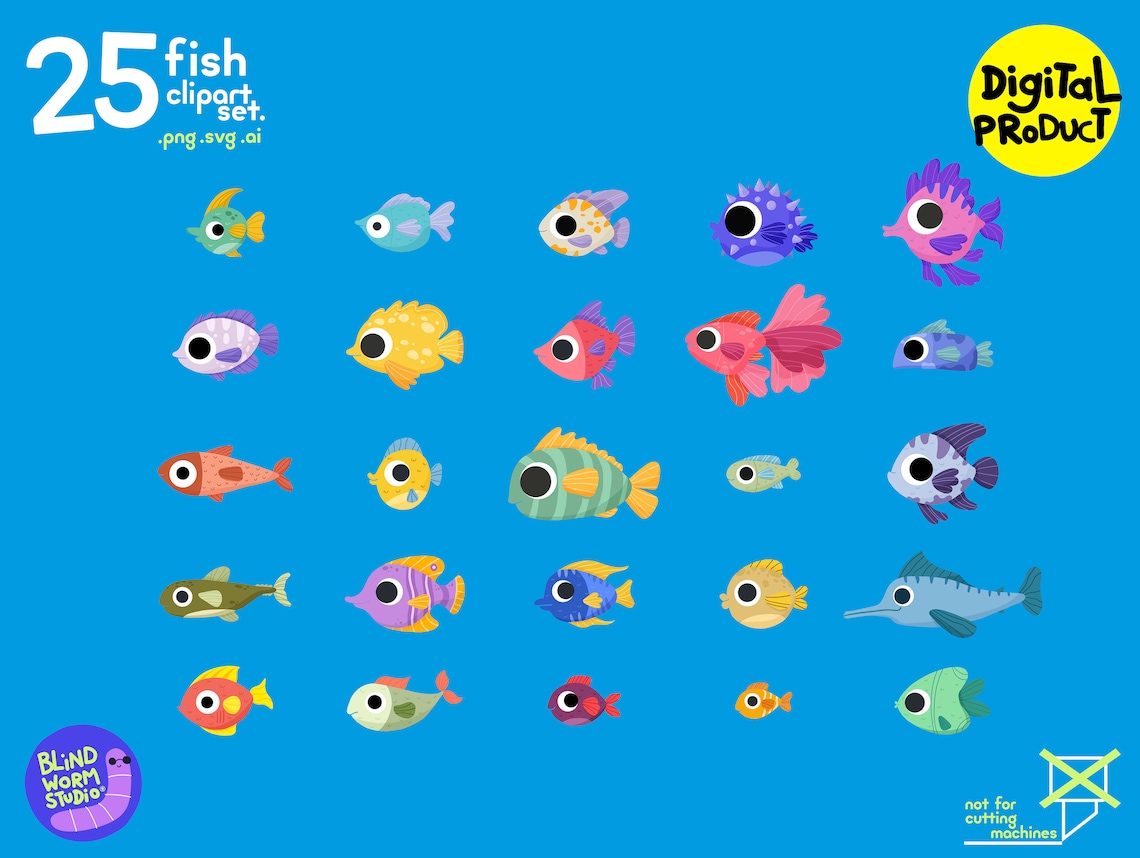Fish Clipart, Vector Clipart Fish, 25 Fish Illustration Art, Fish Svg ...