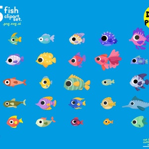 Cute Fish Clipart, Vector Colorful Fish Clipart, 25 Illustration Fish ...