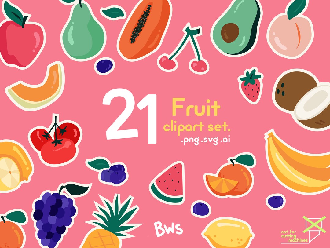 Colorful Fruit Clipart Set 21 Bundle Hand Drawn Fruit Bundle Cute ...