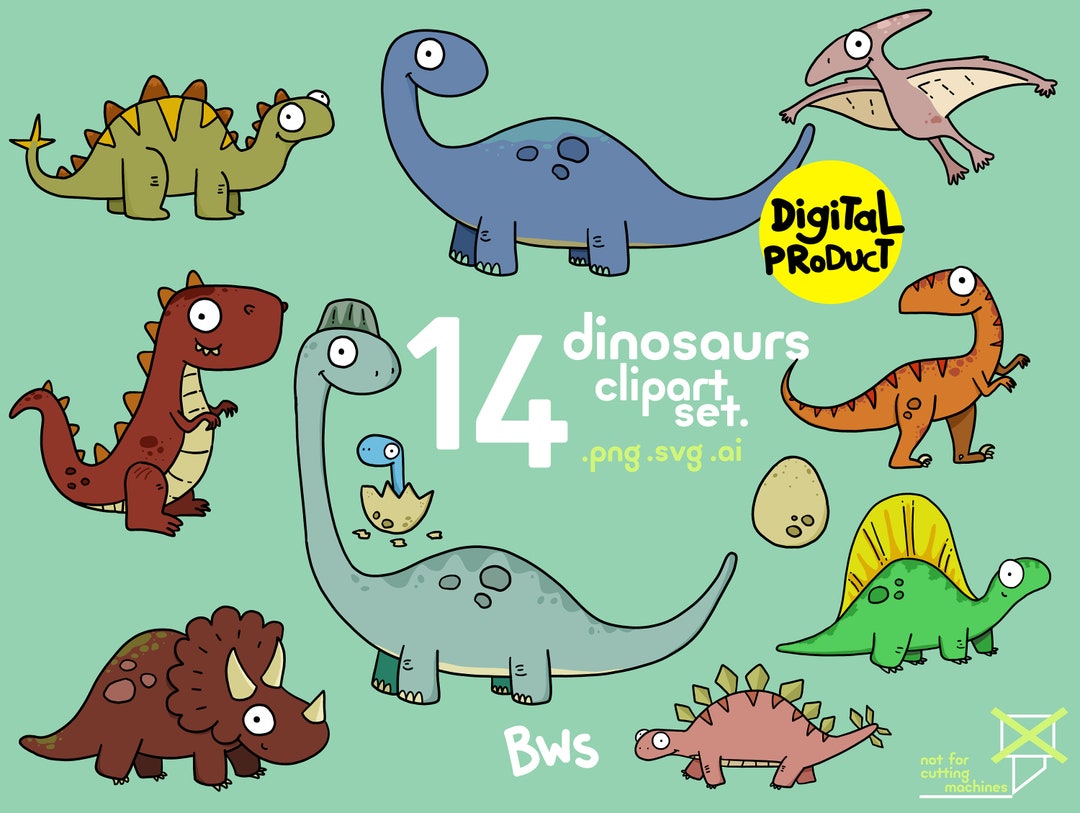 Cute Dinosaur Clip Art Bundle SVG 14 Colorful Dinosaur Digital Download ...