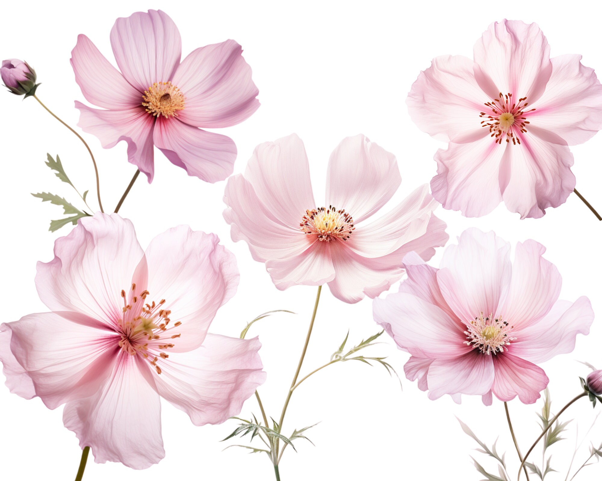 Soft Subtle Pink Wildflower Clipart Set of 25 Transparent - Etsy