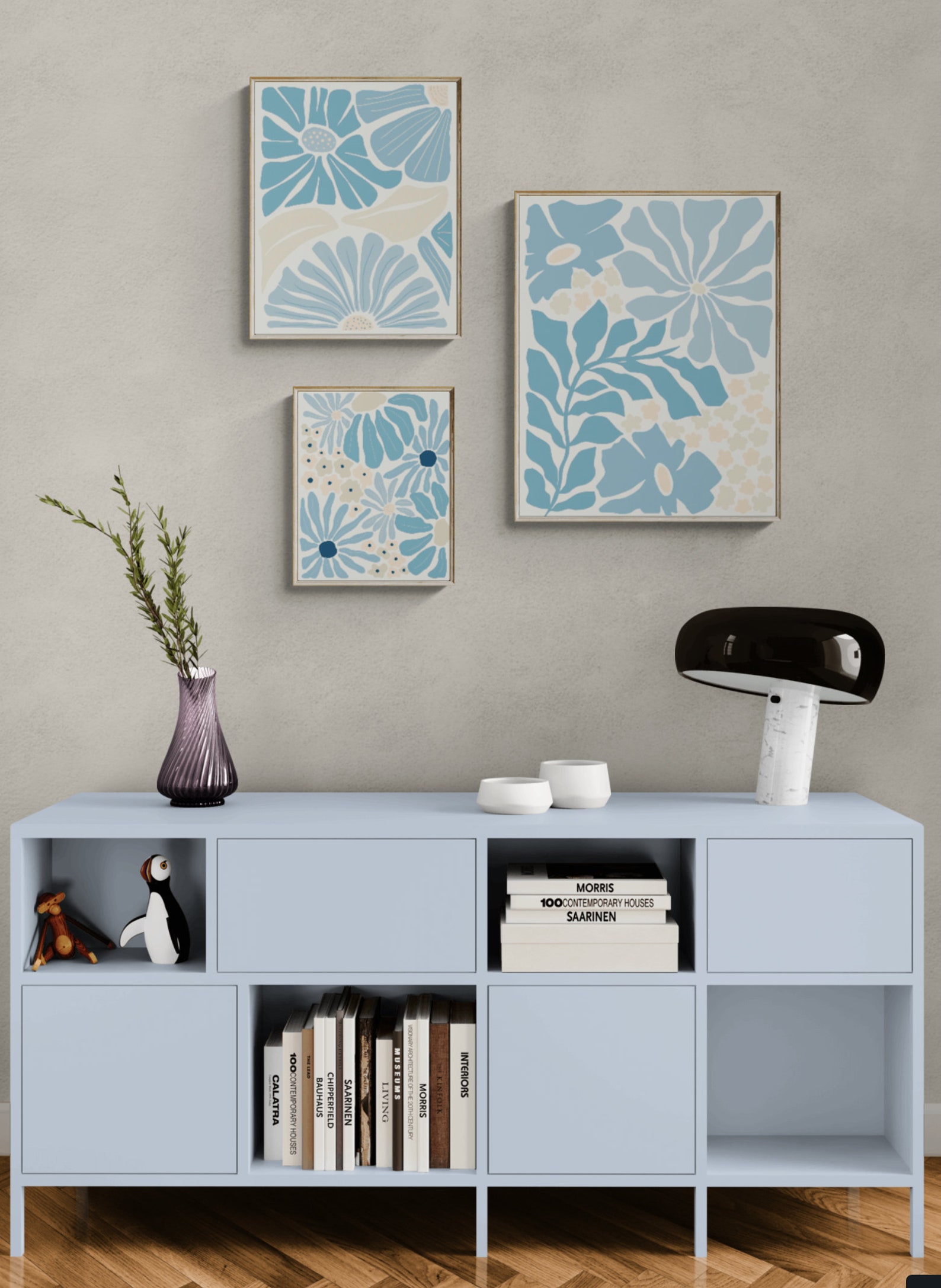 3 Pack of Abstract Floral Digital Art - Downloadable Mid Century Print ...