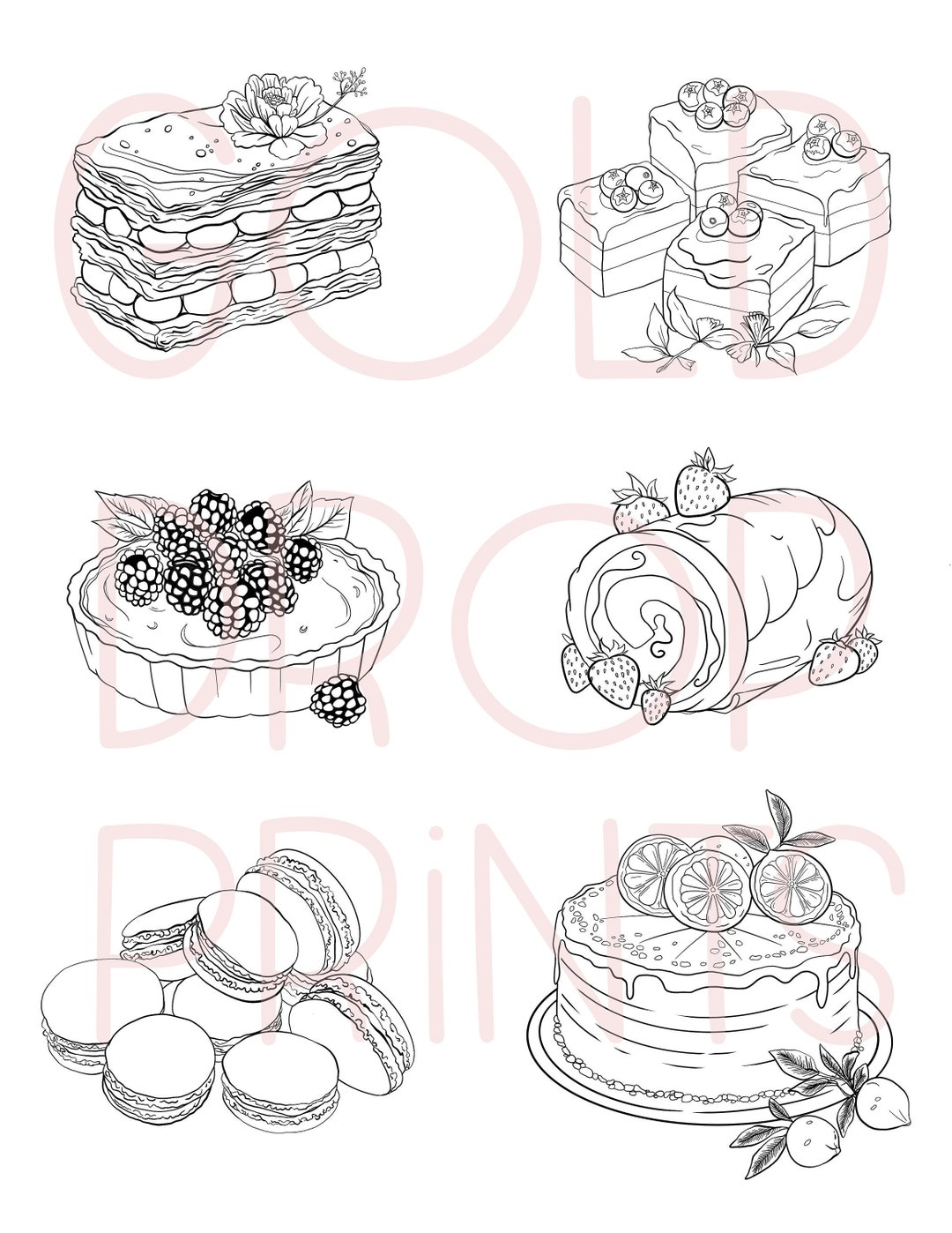 Pretty Desserts Coloring Page / Dessert Coloring Sheet/ Desserts Png - Etsy