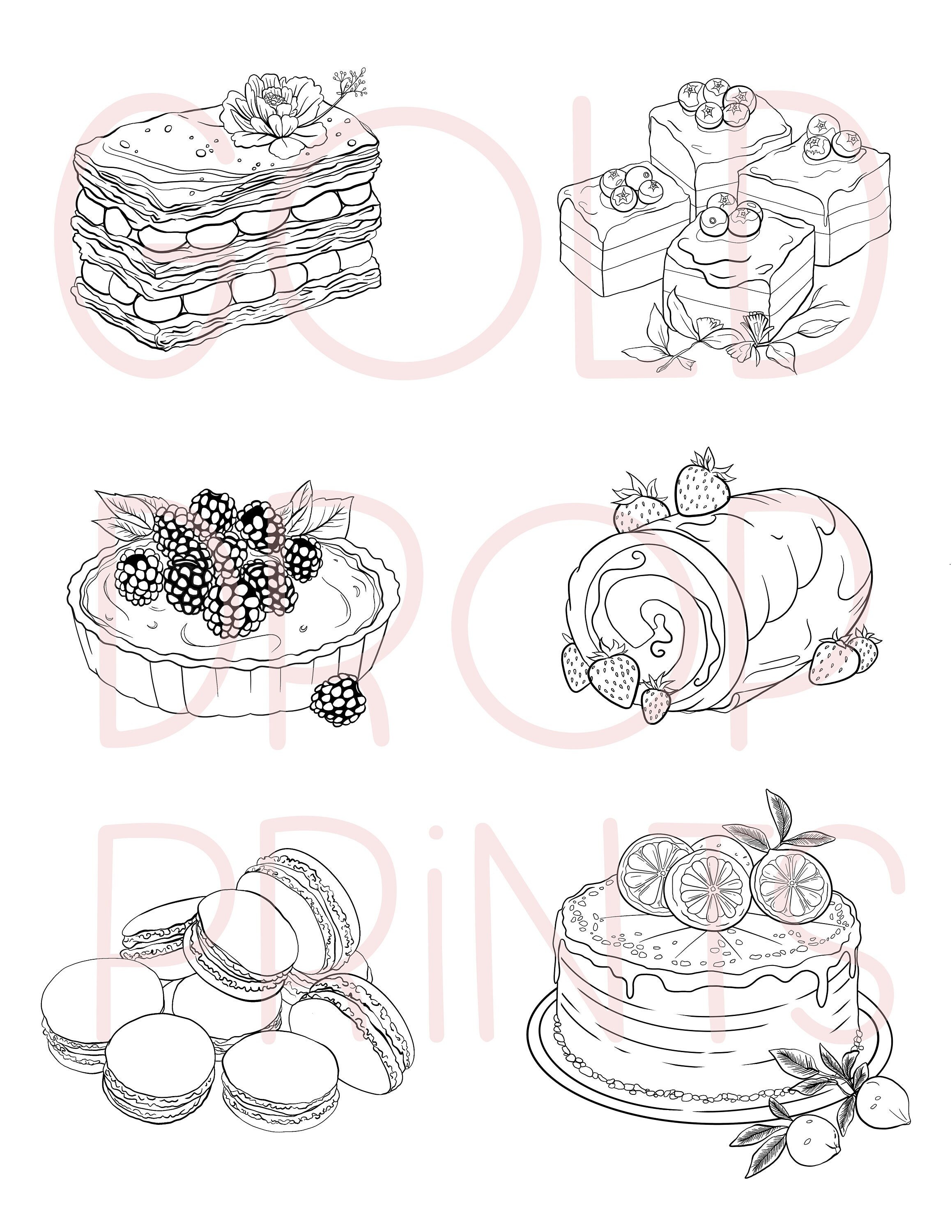 Pretty Desserts Coloring Page / Dessert Coloring Sheet/ Desserts Png - Etsy