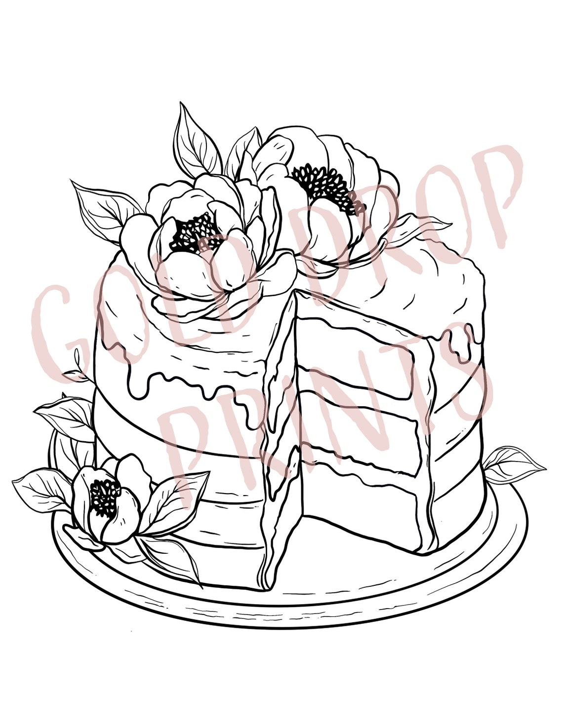 Pretty Flower Cake / Print / Coloring Page / Dessert Coloring Sheet ...