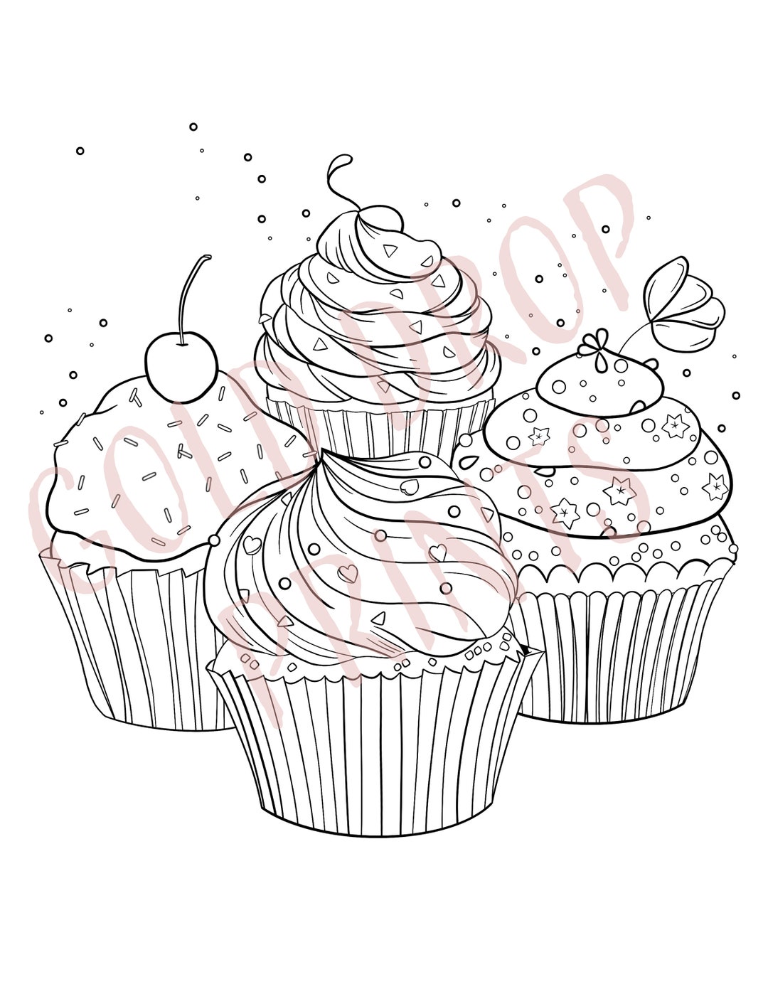 Sweet Cupcakes Coloring Page / Dessert Coloring Sheet / Printable ...