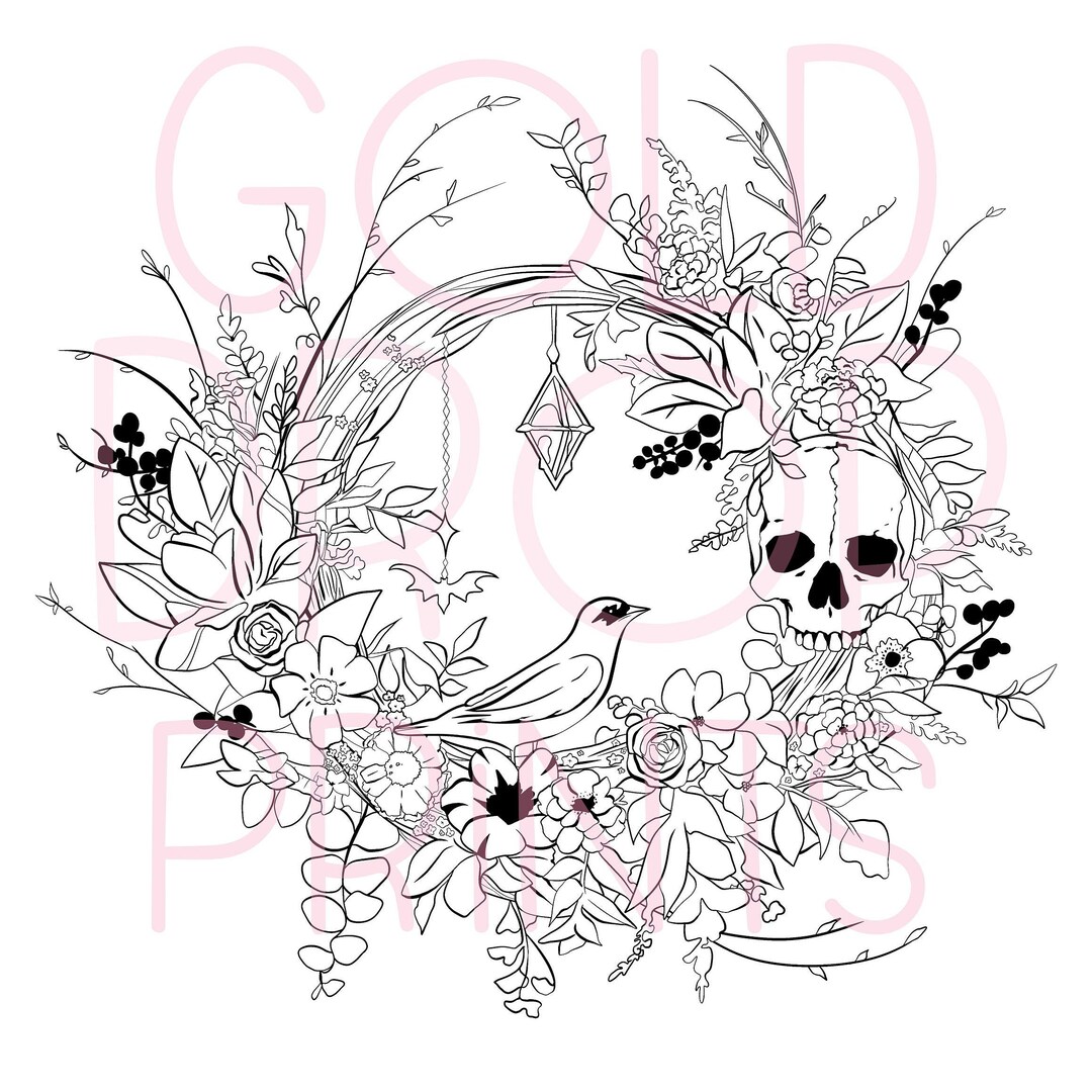 Halloween Wreath Coloring Page and PNG/ Fall Coloring Page /coloring ...