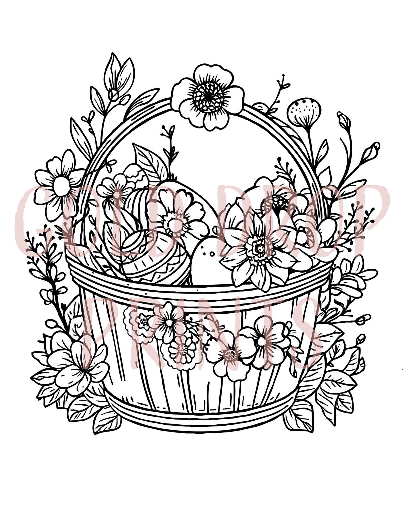 Easter Basket Coloring Page / Spring Coloring Sheet / Printable ...