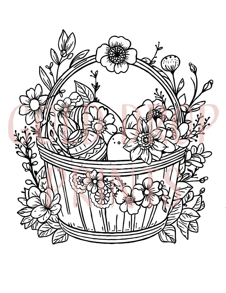 Easter Basket Coloring Page / Spring Coloring Sheet / Printable ...