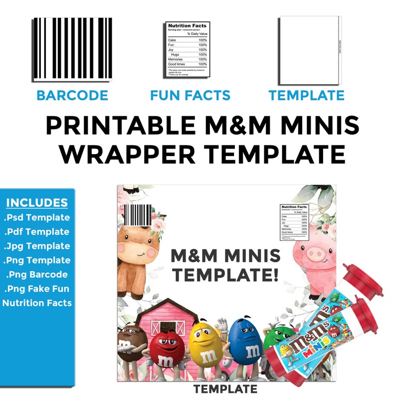 Printable M&M Minis Wrapper Template for Events and Birthday Parties - Etsy