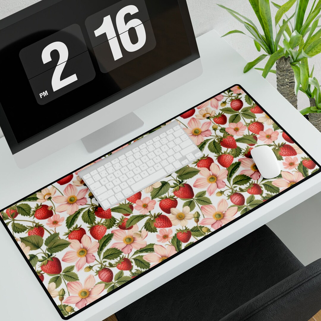 Vintage Dainty Strawberry Desk Mats Floral Strawberry Plant Computer ...