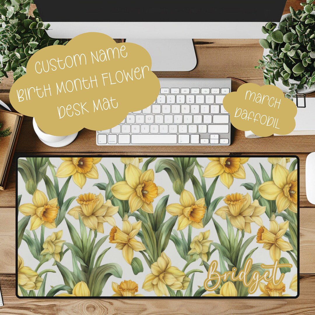 March Personalized Name Desk Mat Birth Month Flower Desk Mat ...