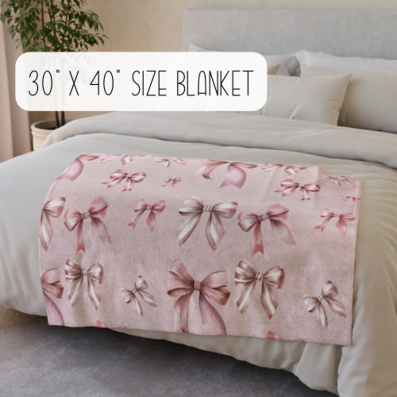 Dainty Pink Bows Blanket Minky Fleece Blanket Cozy Reading Nook Decor ...