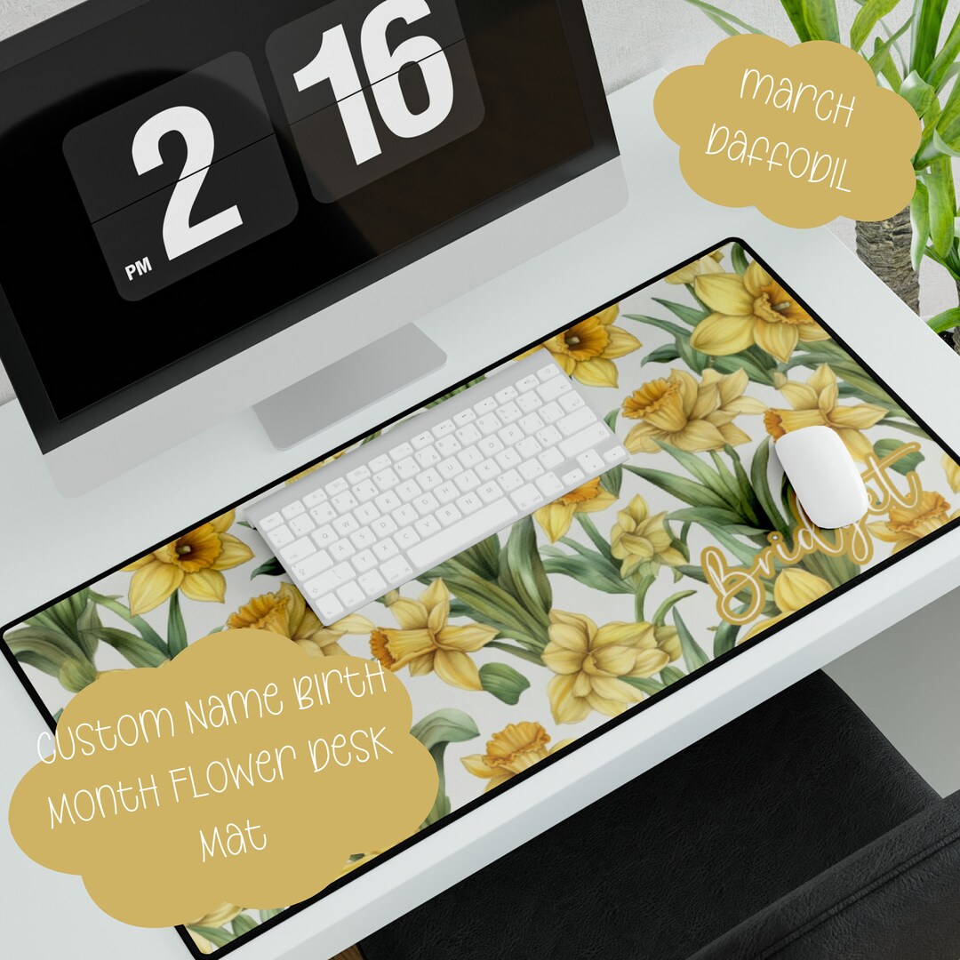 Birth Month Flower Desk Mat March Personalized Name Desk Mat ...
