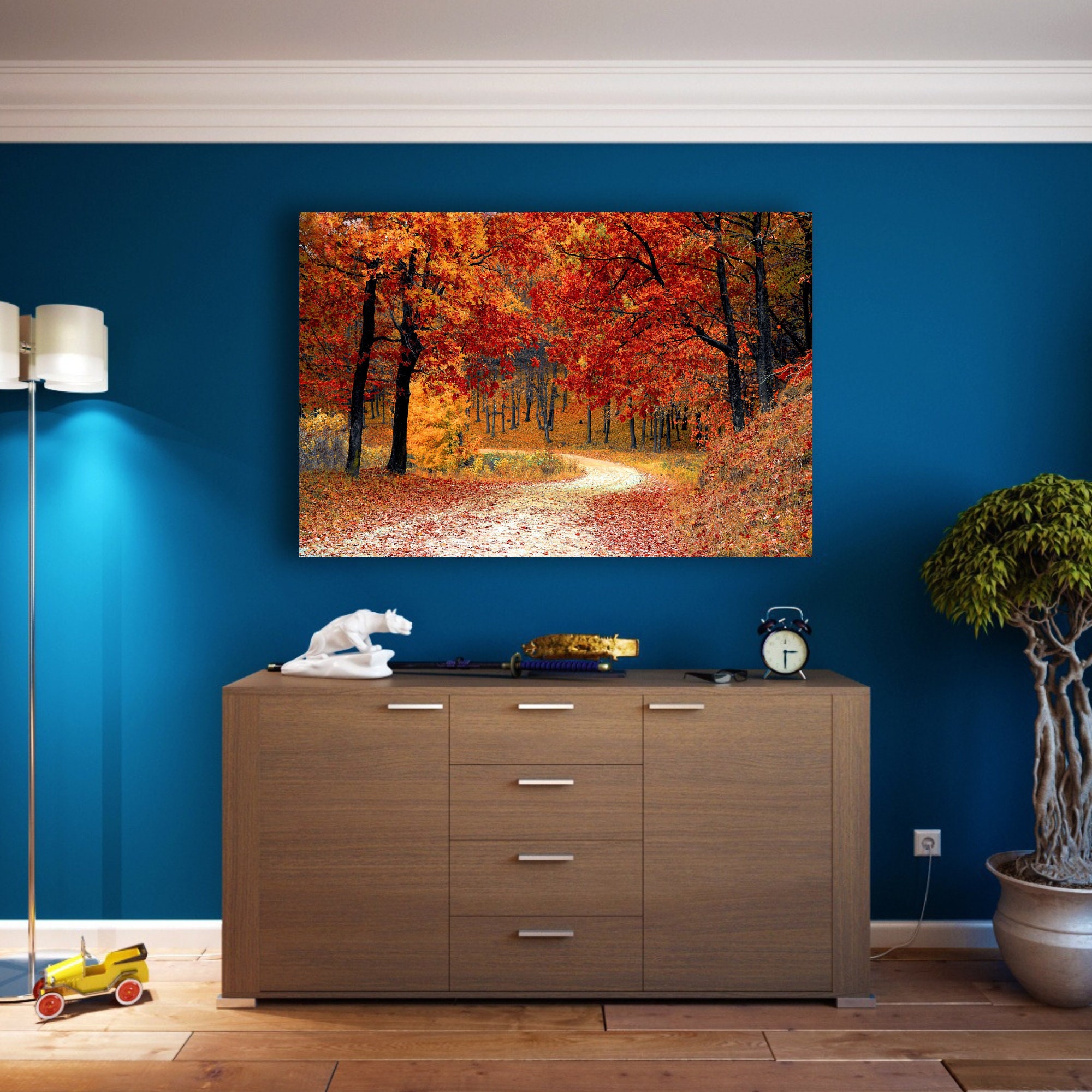 Autum Fall Foliage Trees Turning Color Forest Road Large Matte Canvas ...