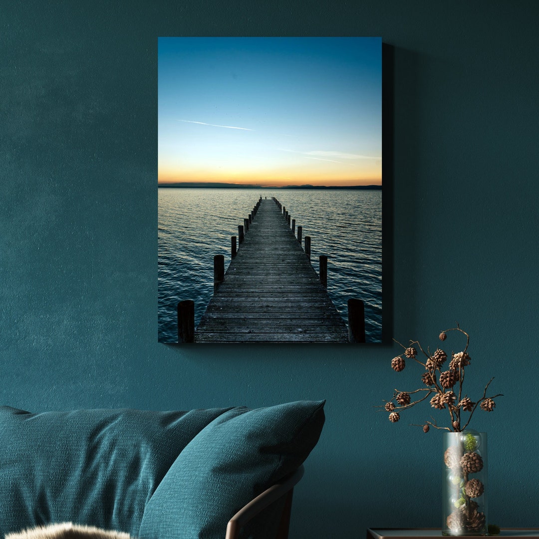 Wooden Fishing Dock Lake Sunset Large Matte Canvas Photo Print Ready to ...